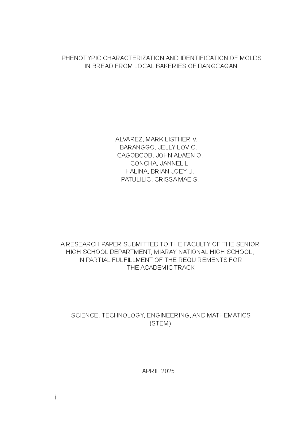 PH G-2: Phenotypic Characterization of Molds in Local Bakery Bread ...