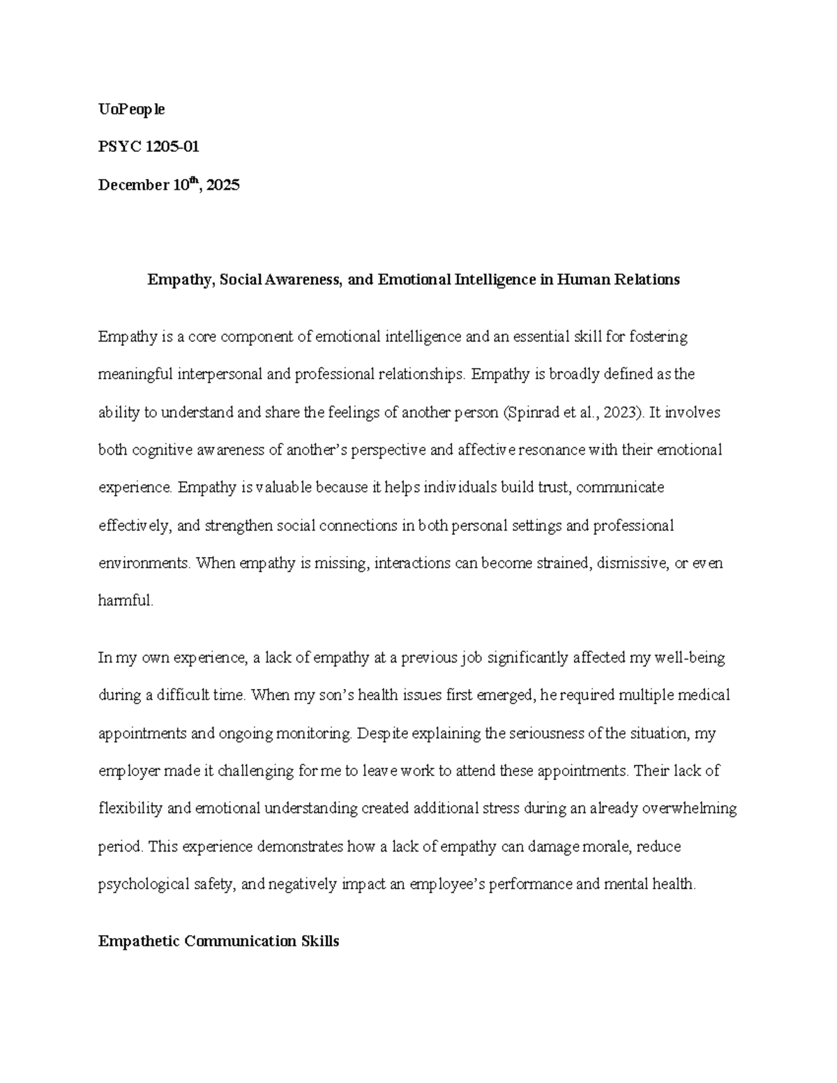 UoPeople PSYC ACT4: Empathy, Social Awareness & Emotional Intelligence ...