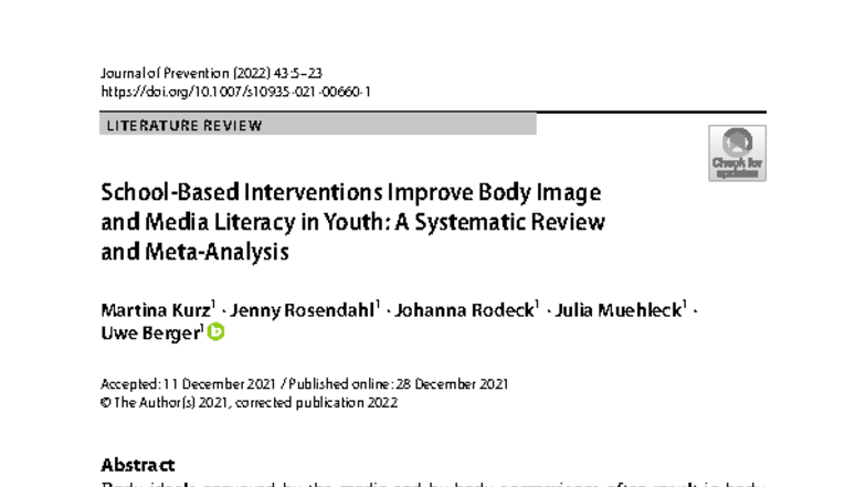 School-Based Interventions for Body Image & Media Literacy: A Review ...
