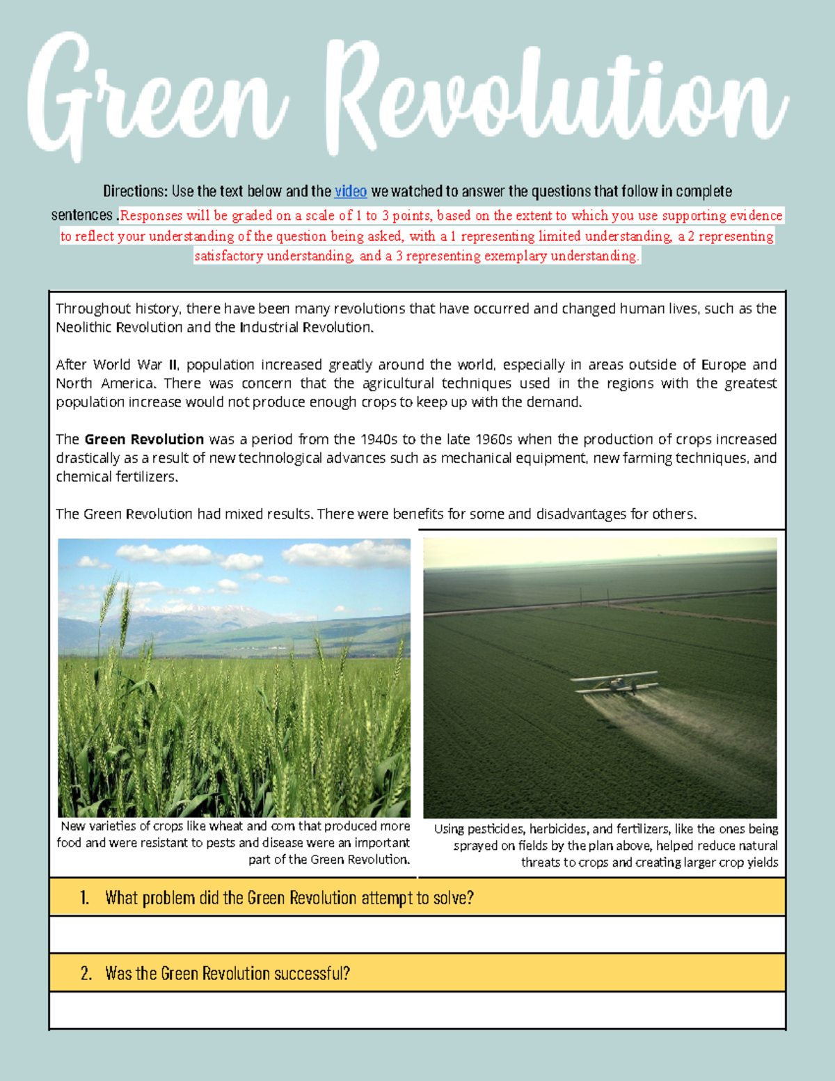 Green Revolution Assignment: Understanding Its Impact and Success - Studocu