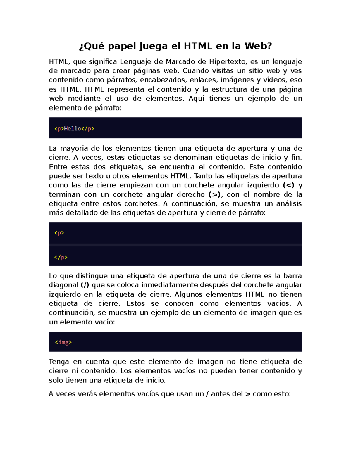 1.1 El Papel de HTML en la Web: Estructura y Contenido - Studocu