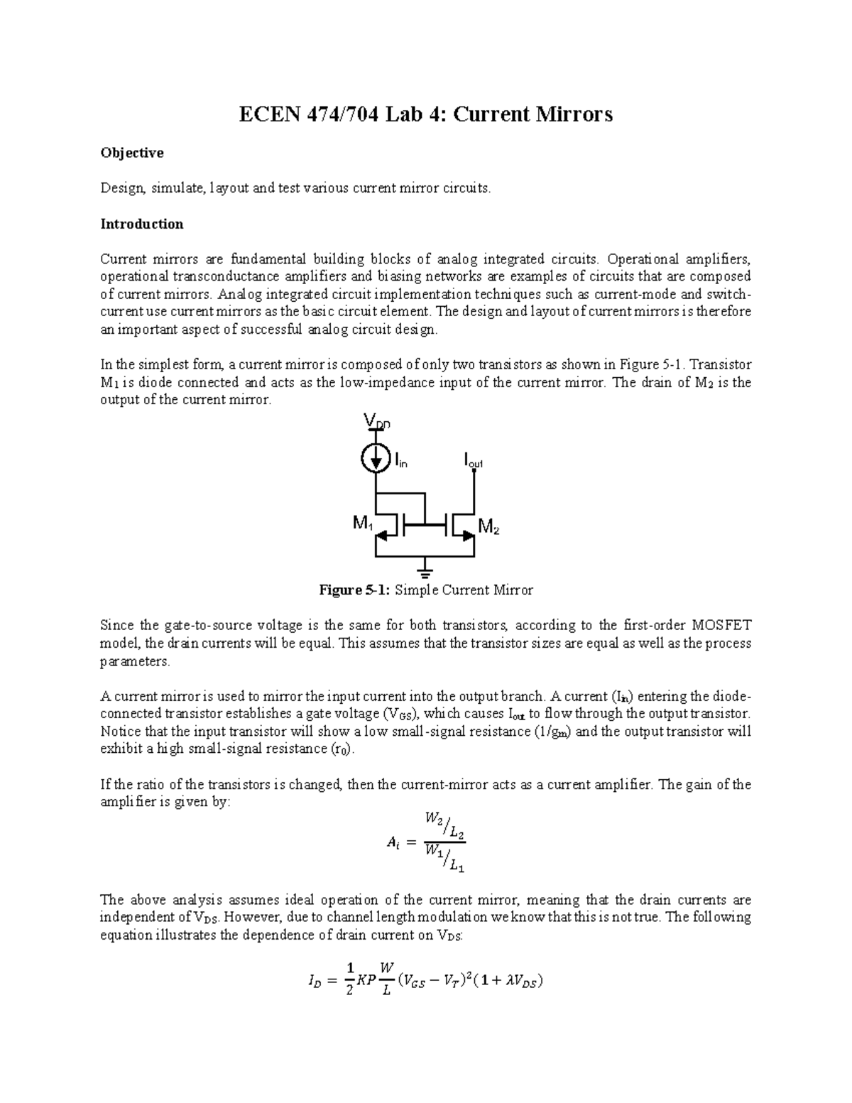 ECEN 474/704 Lab 4: Design and Analysis of Cascode Current Mirrors - Studocu