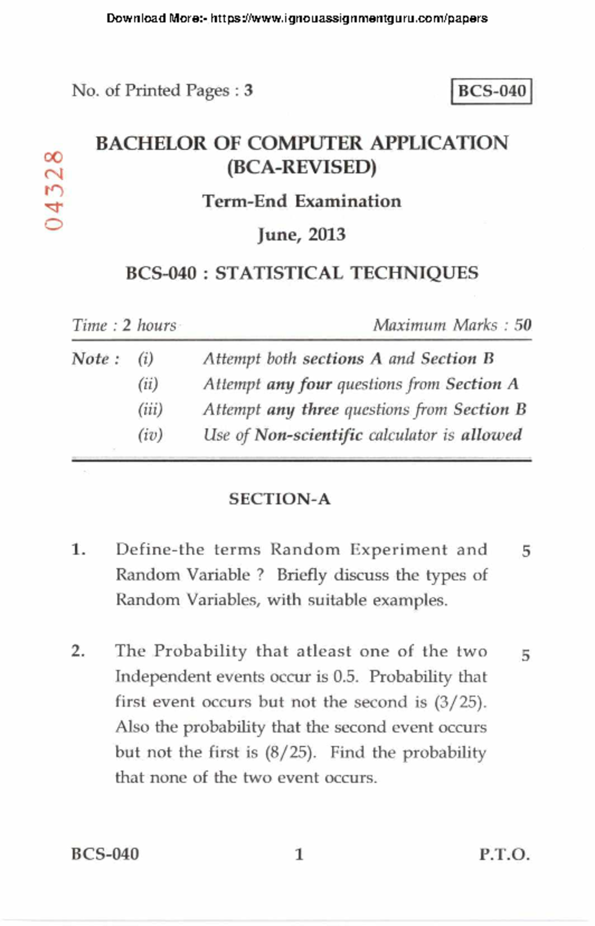 BCS-040: Comprehensive Previous Year Question Papers on Statistical ...