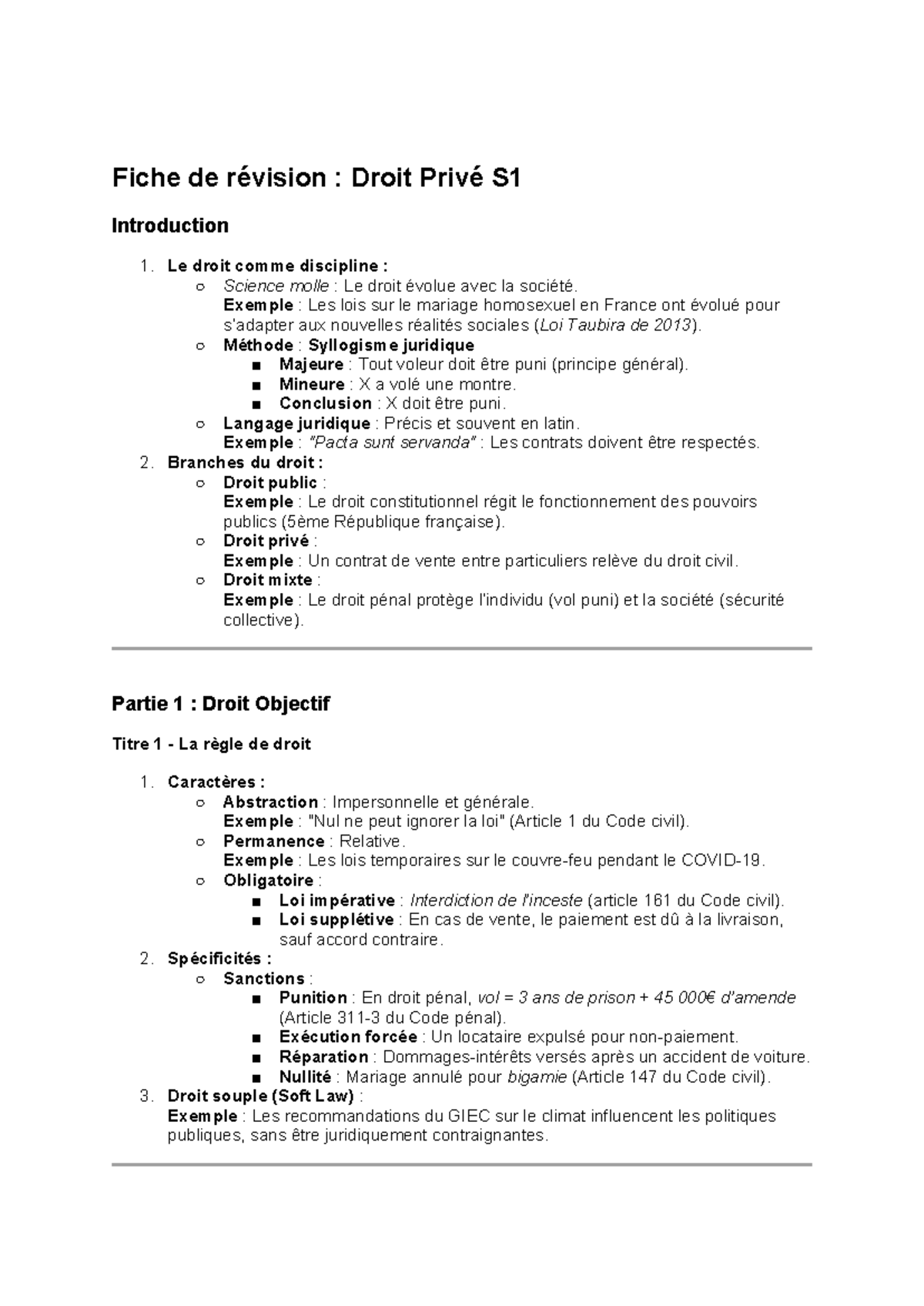 Fiche de Révision : Droit Privé S1 - Introduction aux Fondements ...