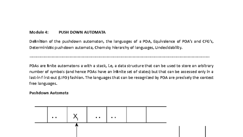 Module 4: Pushdown Automata Overview and Key Concepts - Studocu