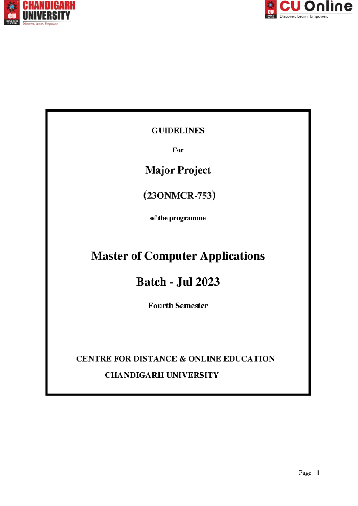 MCA 4th Sem Major Project Guidelines - Jul 2023 - Studocu