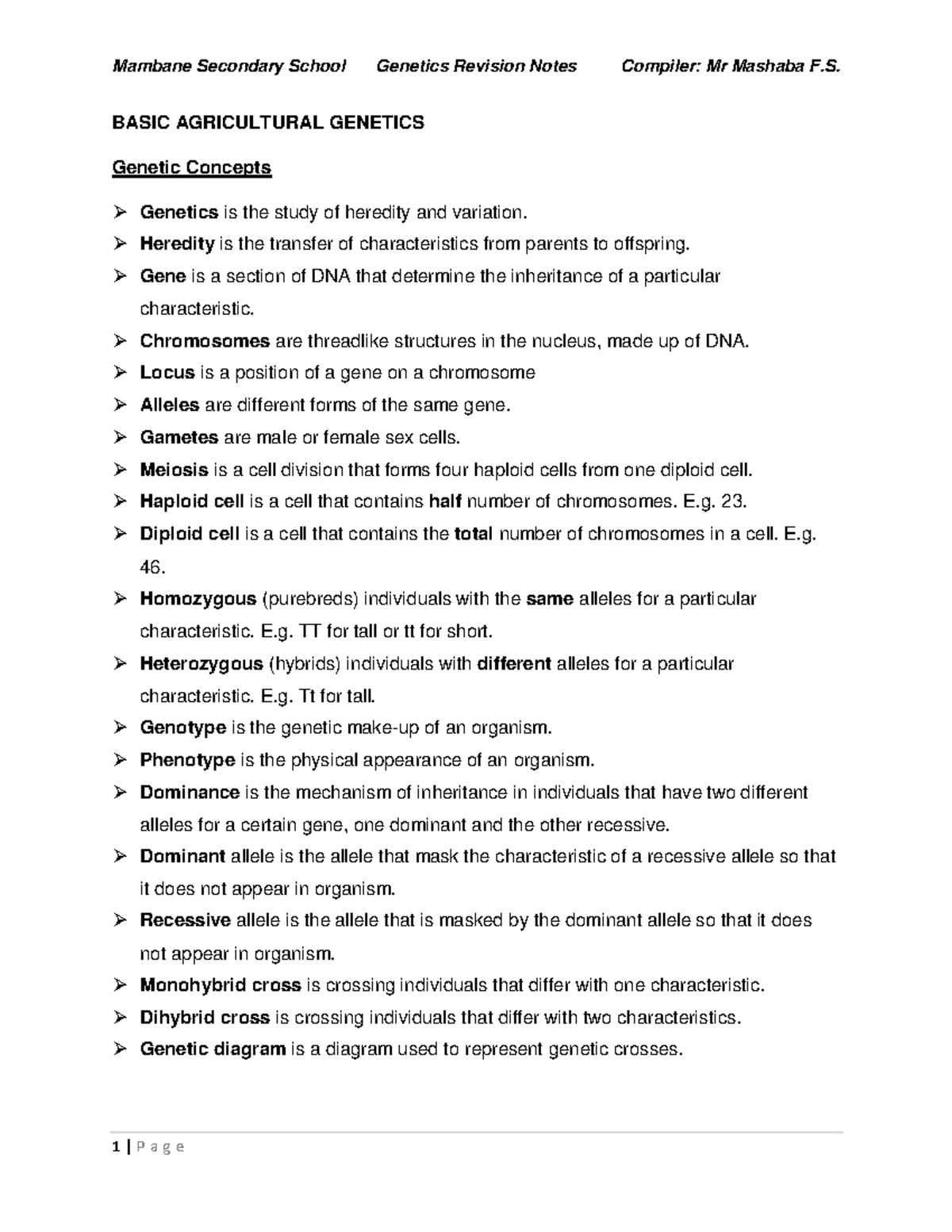 Genetics JUNE Revision Notes: Key Concepts & Inheritance Patterns - Studocu