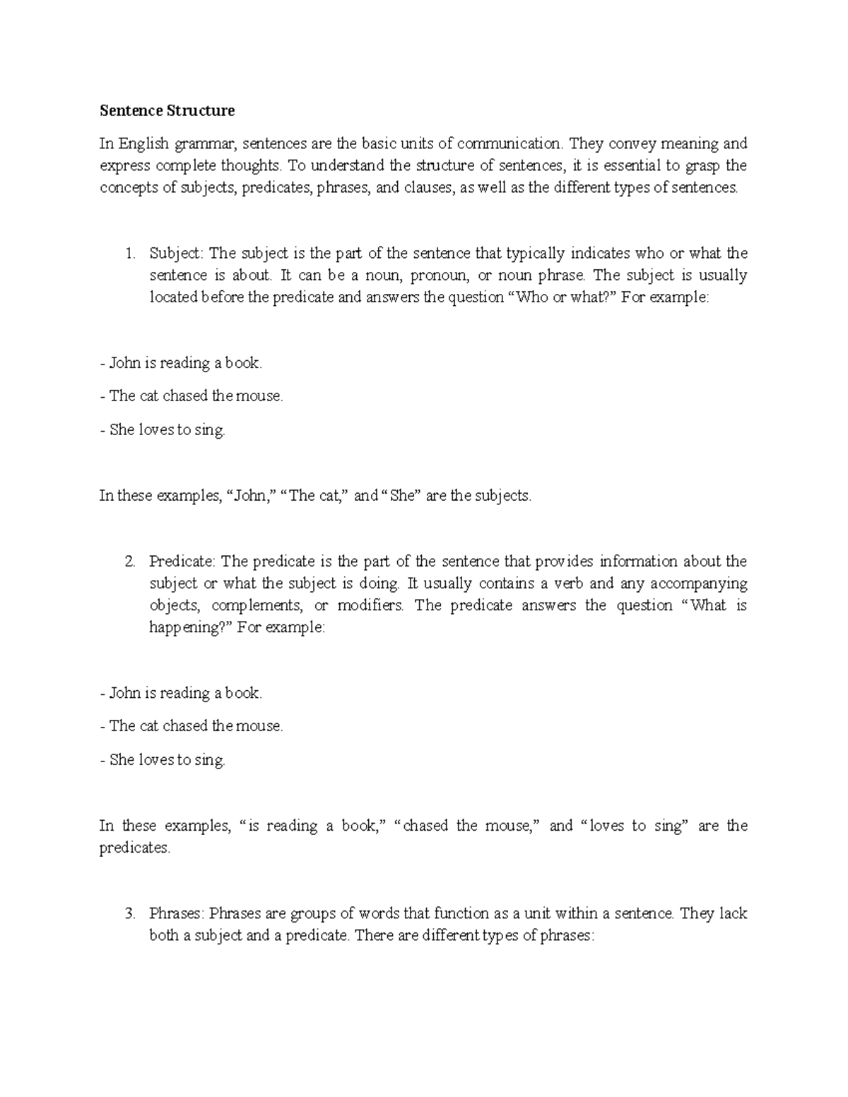 Sentence Structure - They convey meaning and express complete thoughts ...