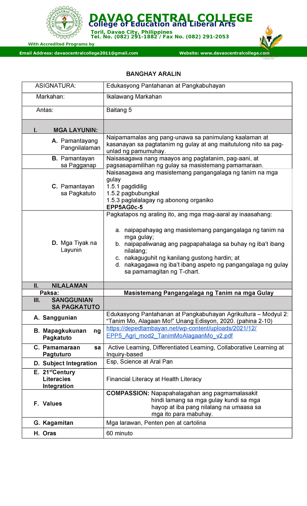 VER Final Lesson PLAN IN EPP 1 - With Accredited Programs by ACSCU-ACI ...