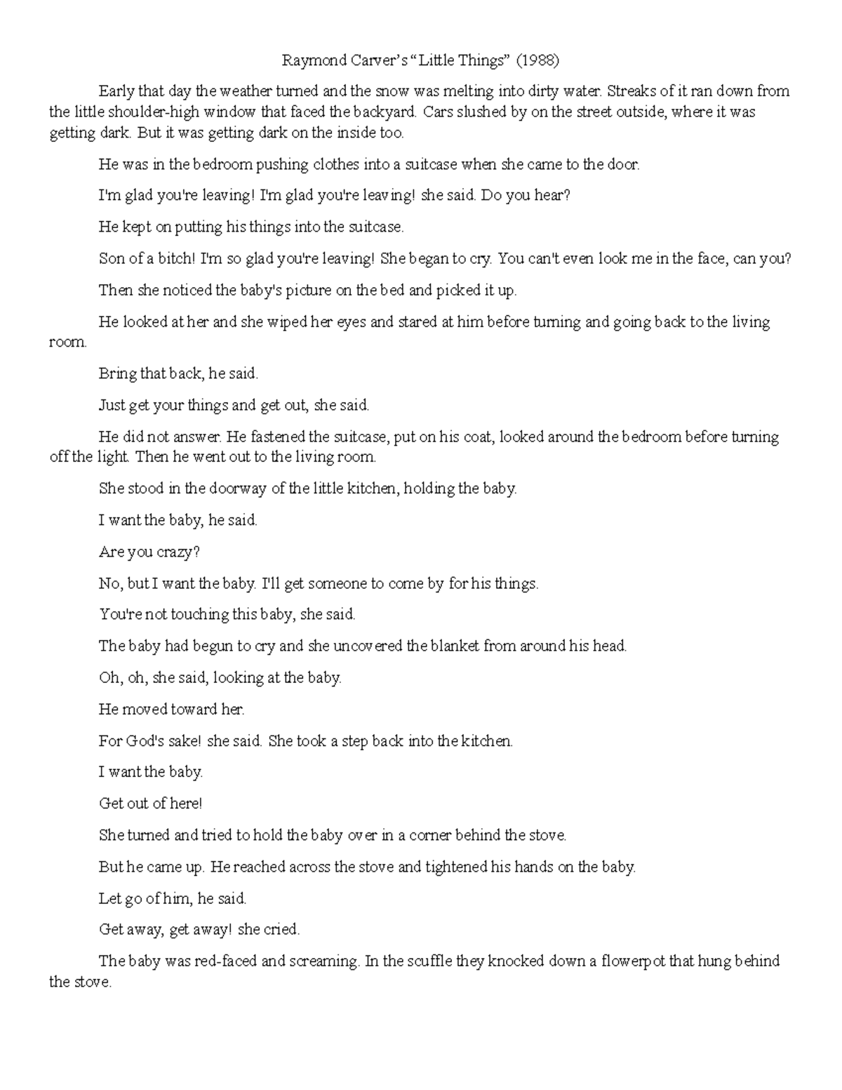 Analysis of Raymond Carver's "Little Things": Themes & Symbolism - Studocu