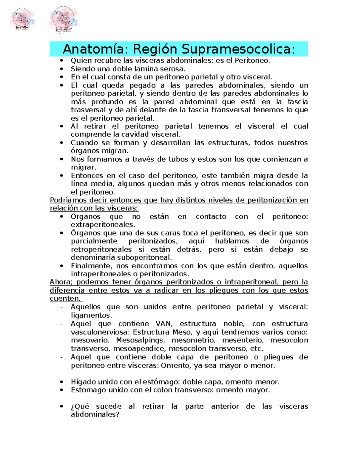 Anatomía de la Región Supramesocolica: Peritoneo y Vísceras Abdominales ...