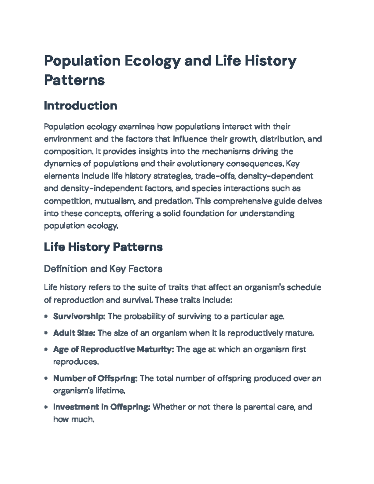 Population Ecology and Life History Patterns Overview - Population ...