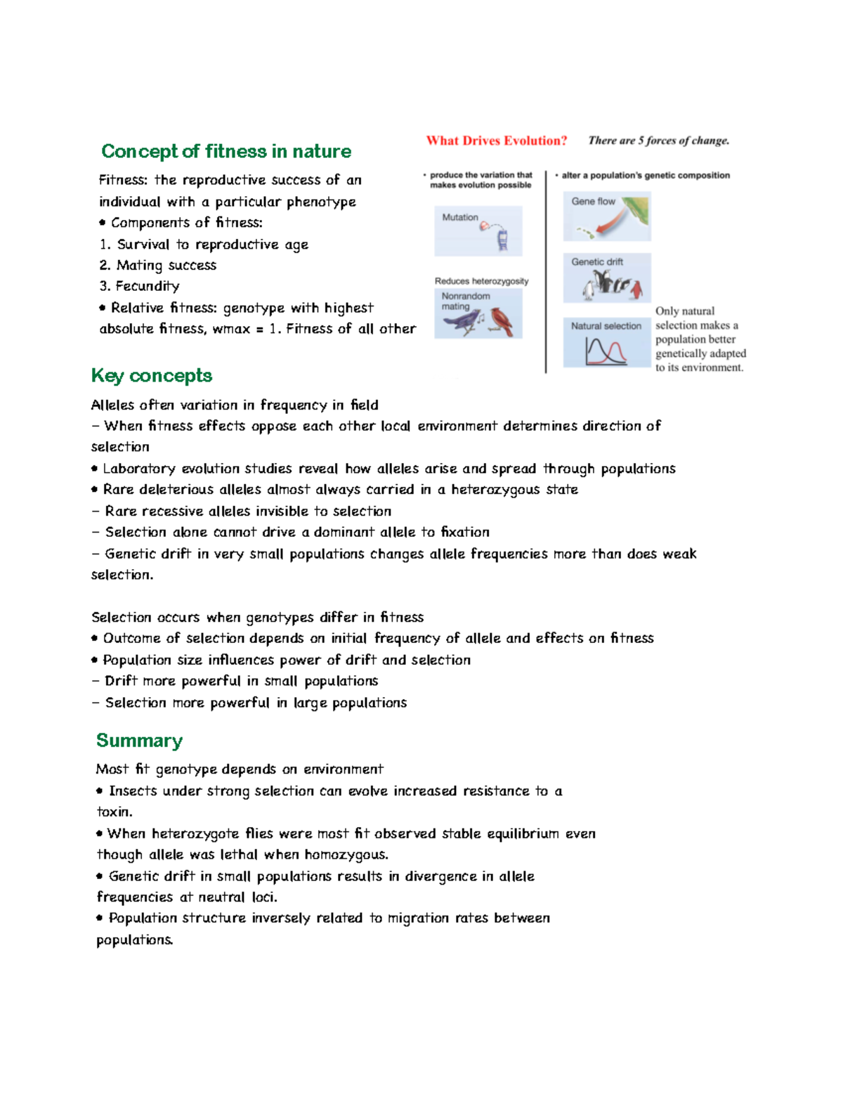 Evolution 5 - Notss - Concept of fitness in nature Key concepts Fitness ...