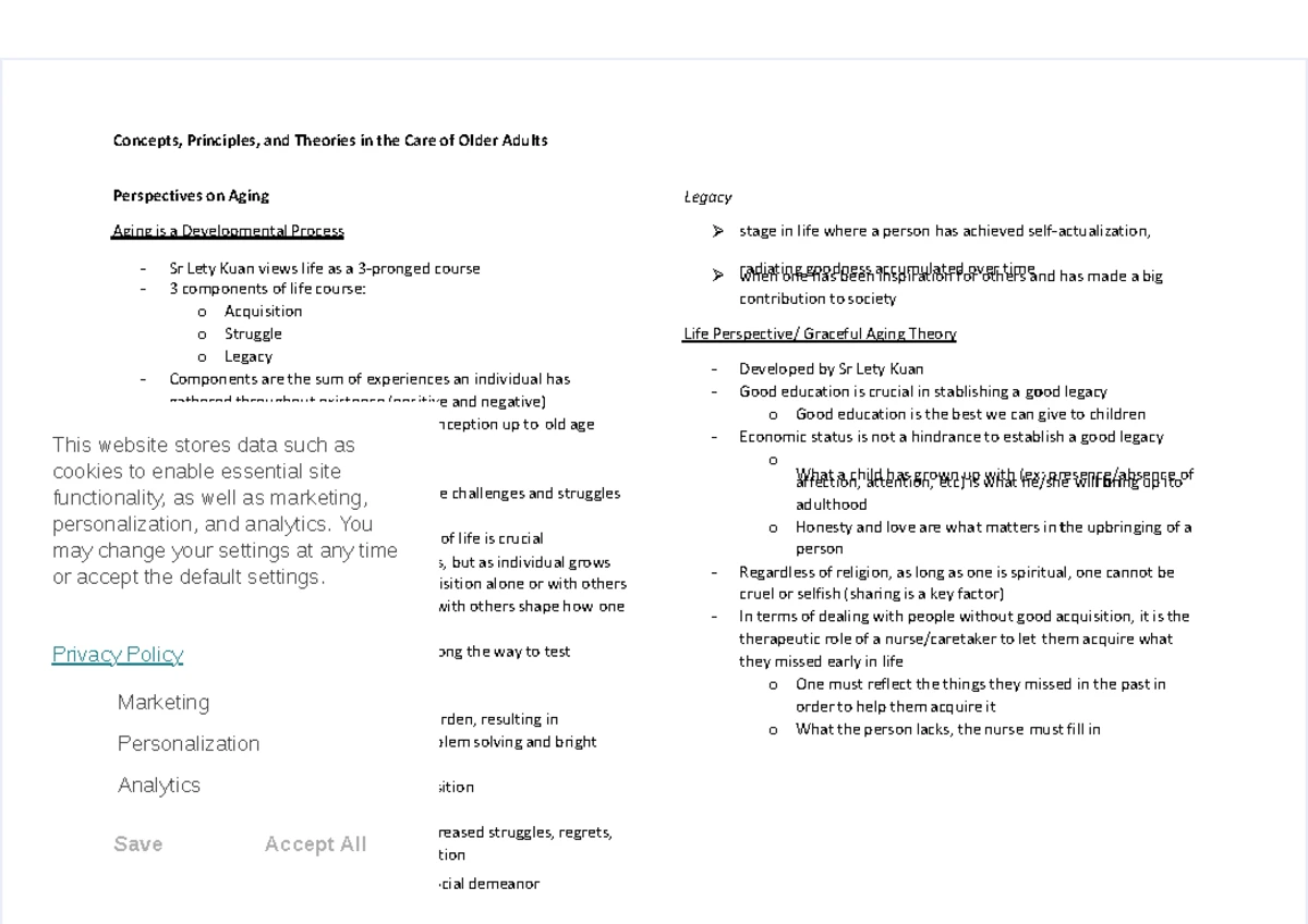 NUR 101 - Anne Casey's Nursing Model Overview and Key Concepts - Studocu