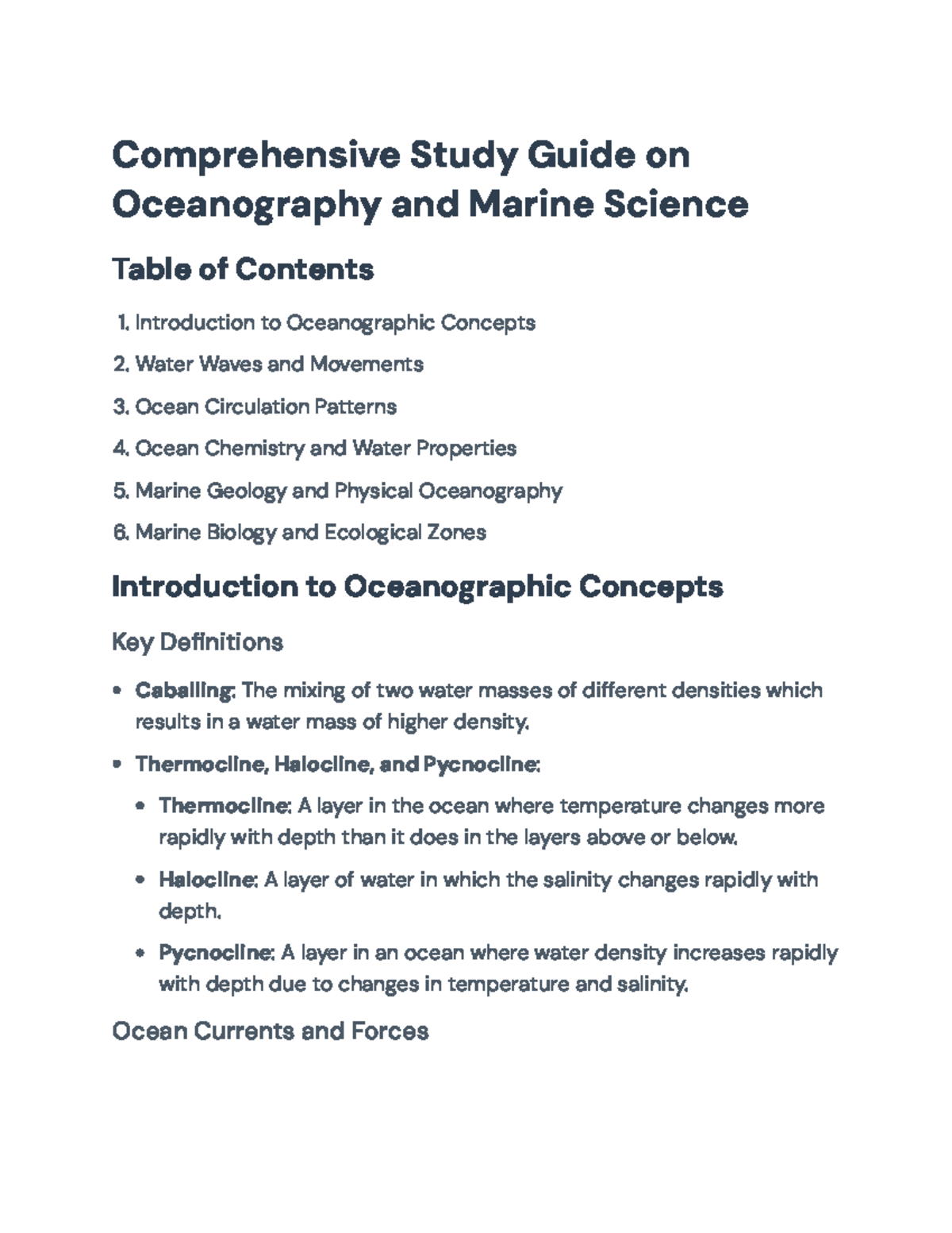 Comprehensive Study Guide on Oceanography and Marine Science ...