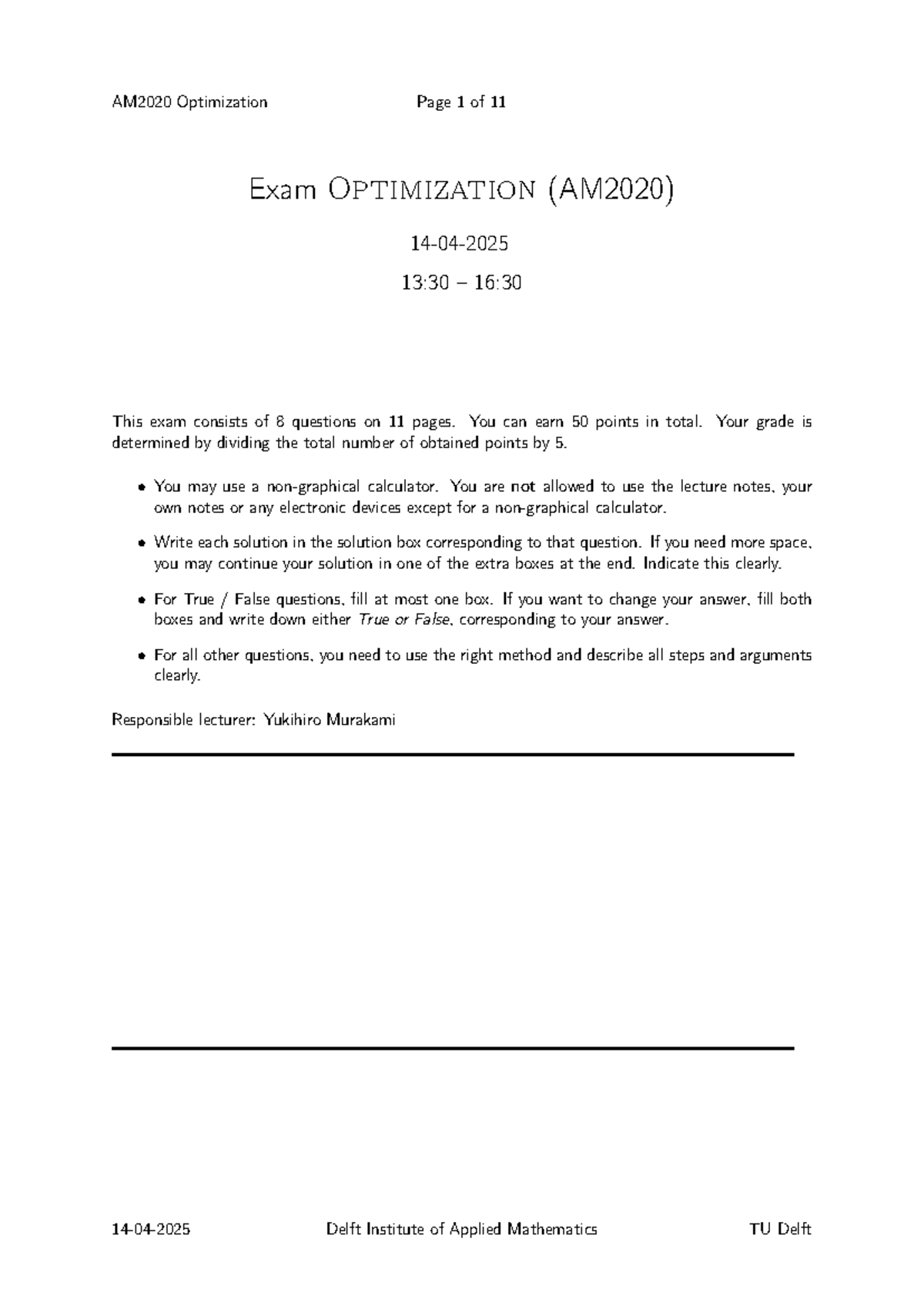 AM2020 Optimization Resit Exam 2025: Comprehensive Guide - Studeersnel