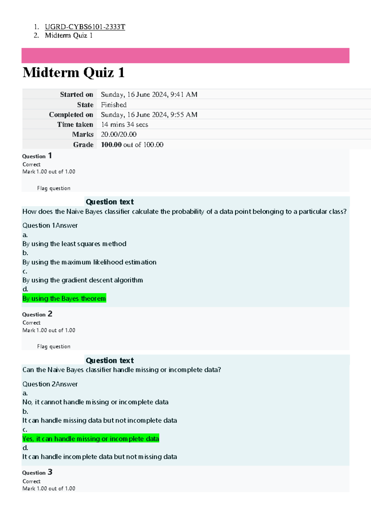 UGRD-CYBS6101-2333T Midterm Quiz 1 & 2 Summary and Solutions - Studocu