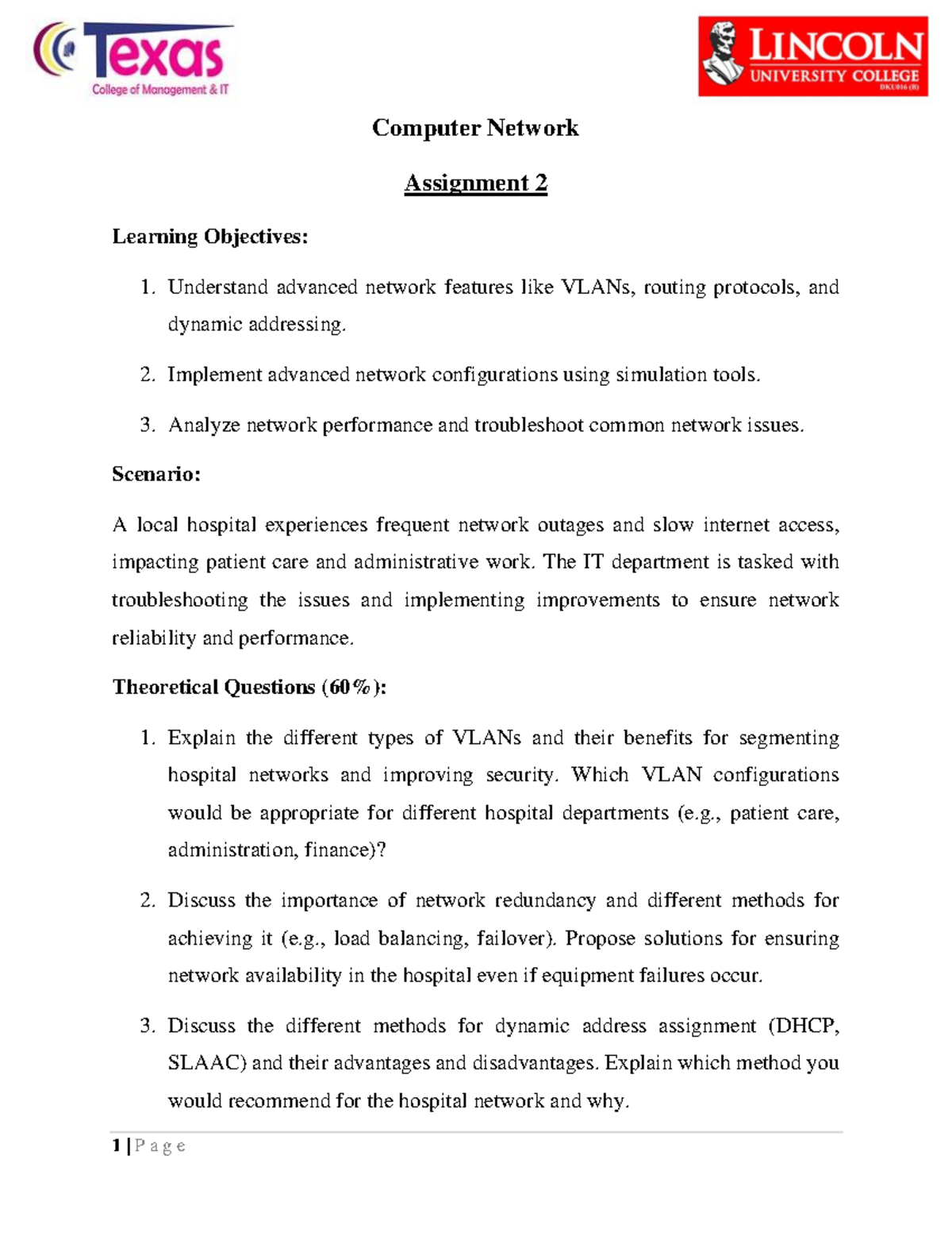 Computer Network Assignment 2: Advanced VLANs & Troubleshooting - Studocu