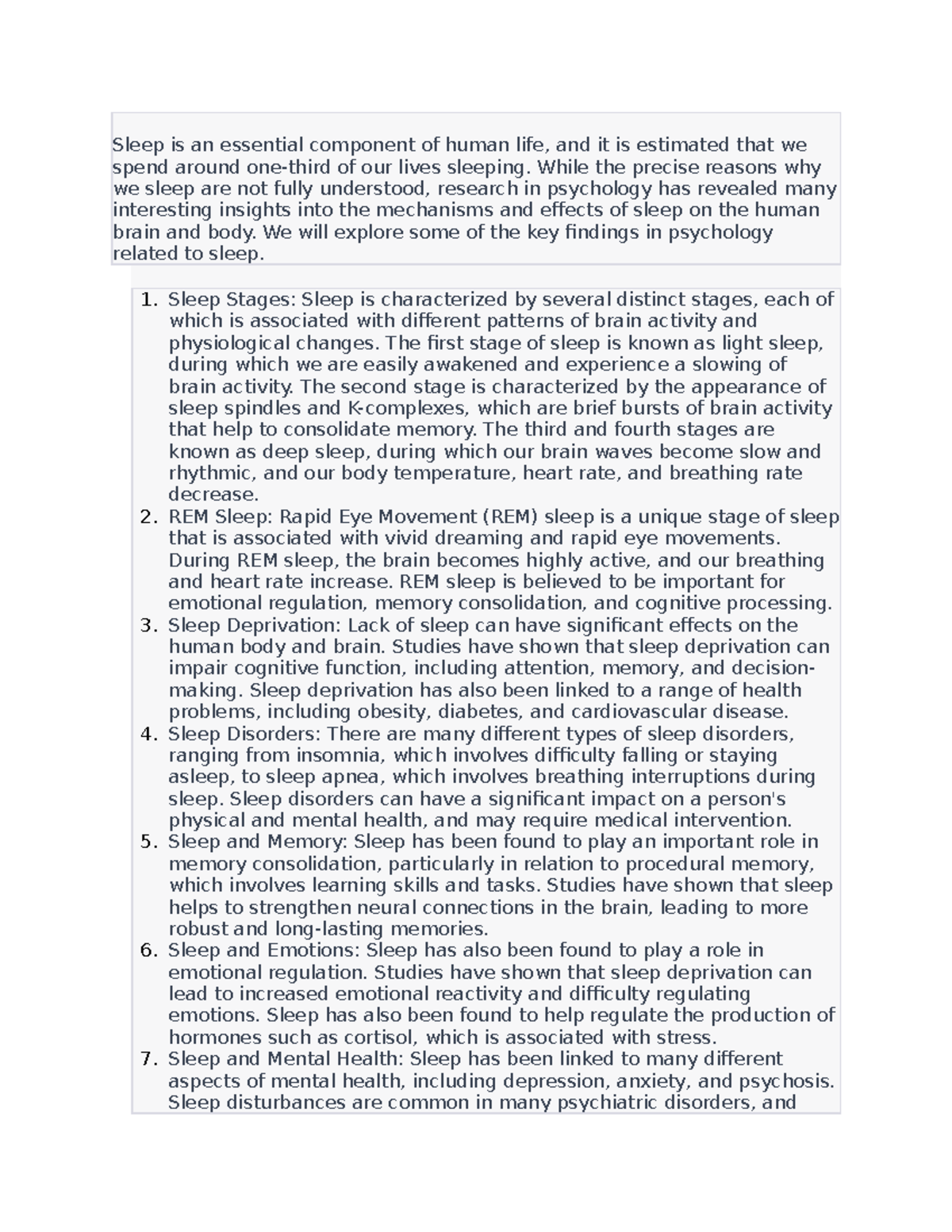 Psychology Essay: Insights on Sleep Mechanisms and Effects - Studocu
