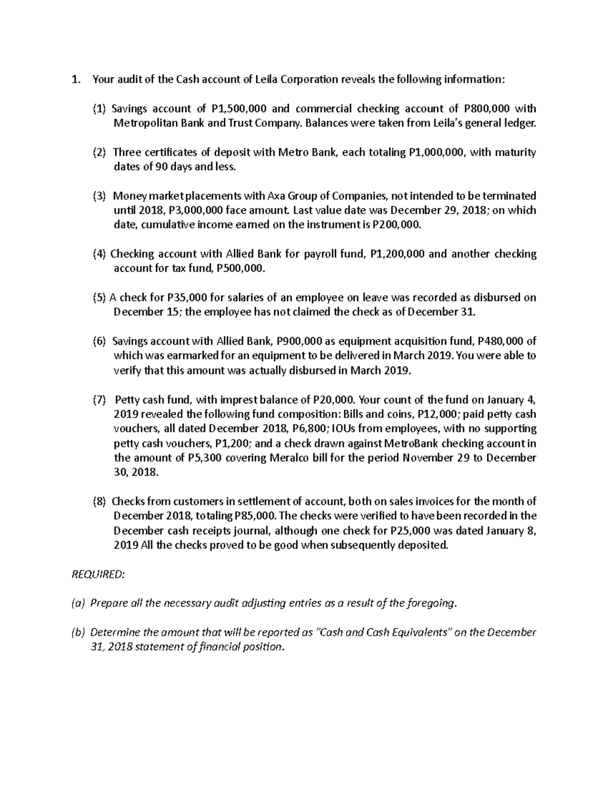 Cash Audit Coursework: Adjusting Entries & Reconciliation (ACCT 101 ...
