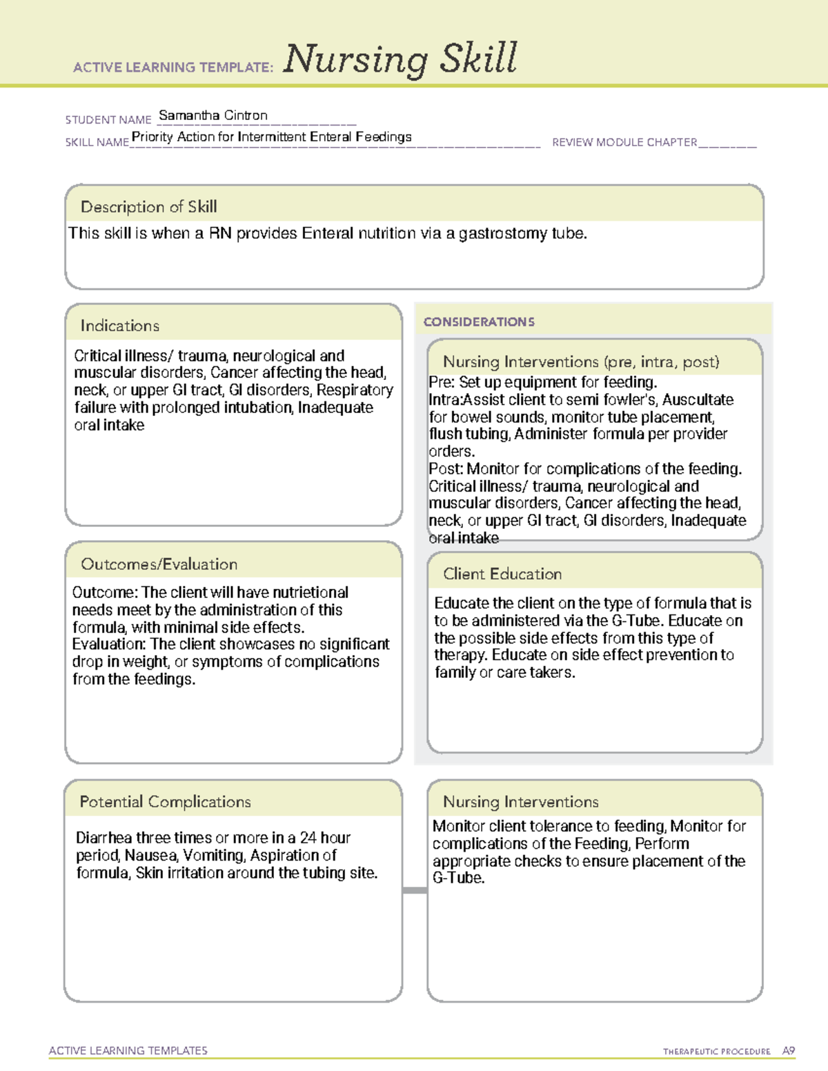 ACTIVE LEARNING TEMPLATE: Nursing Skill A9 - Intermittent Enteral ...