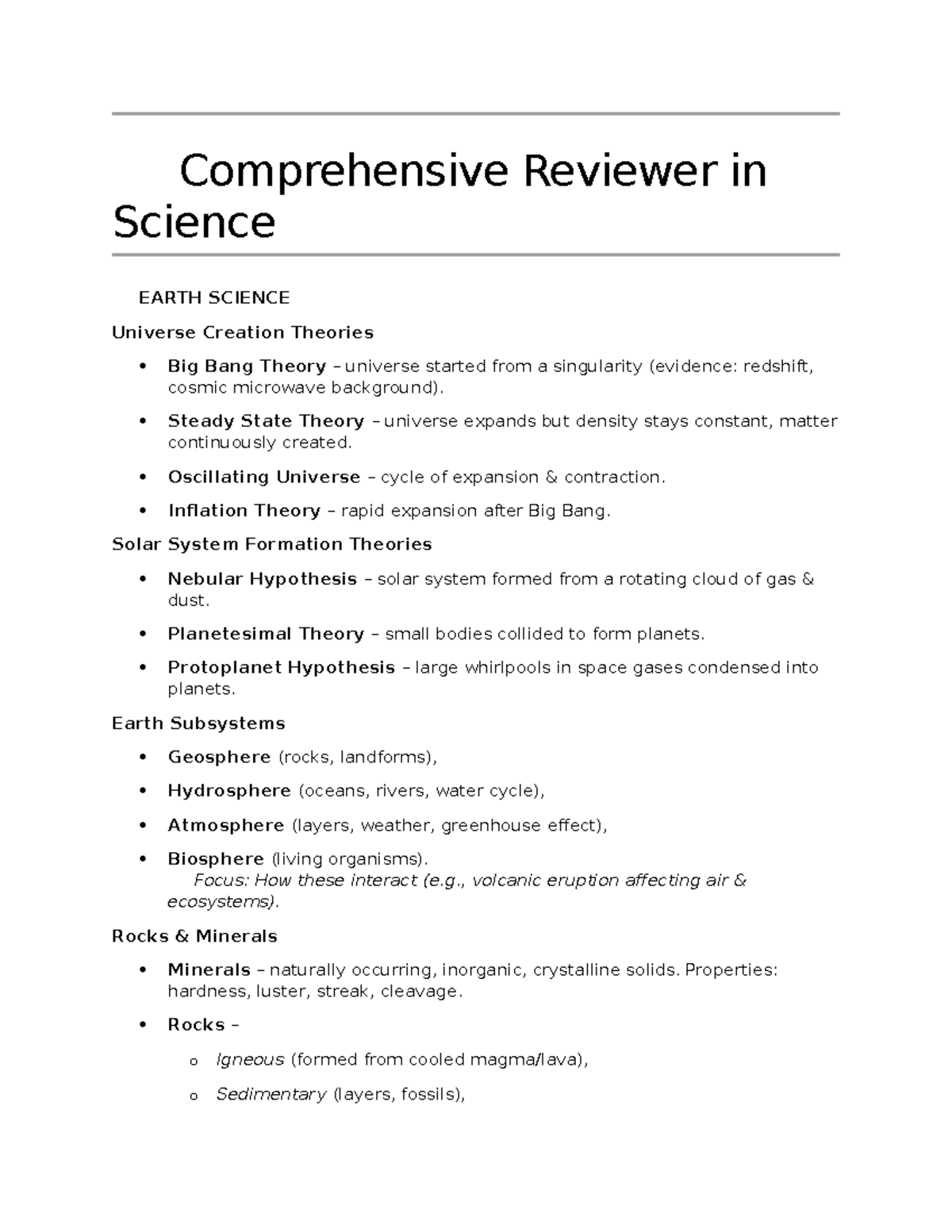 Comprehensive Science Reviewer: Earth & Life Science Concepts - Studocu