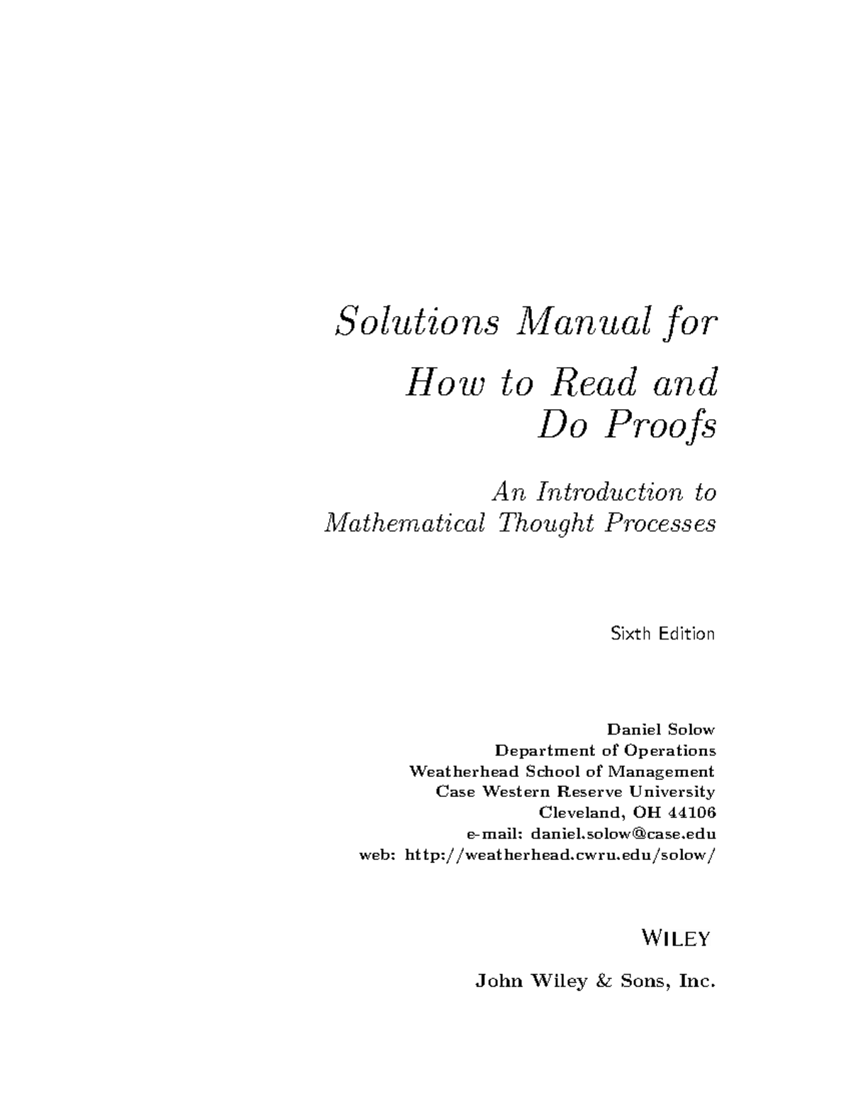 Solutions Manual for How to Read and Do Proofs (6th Ed.) - Studocu