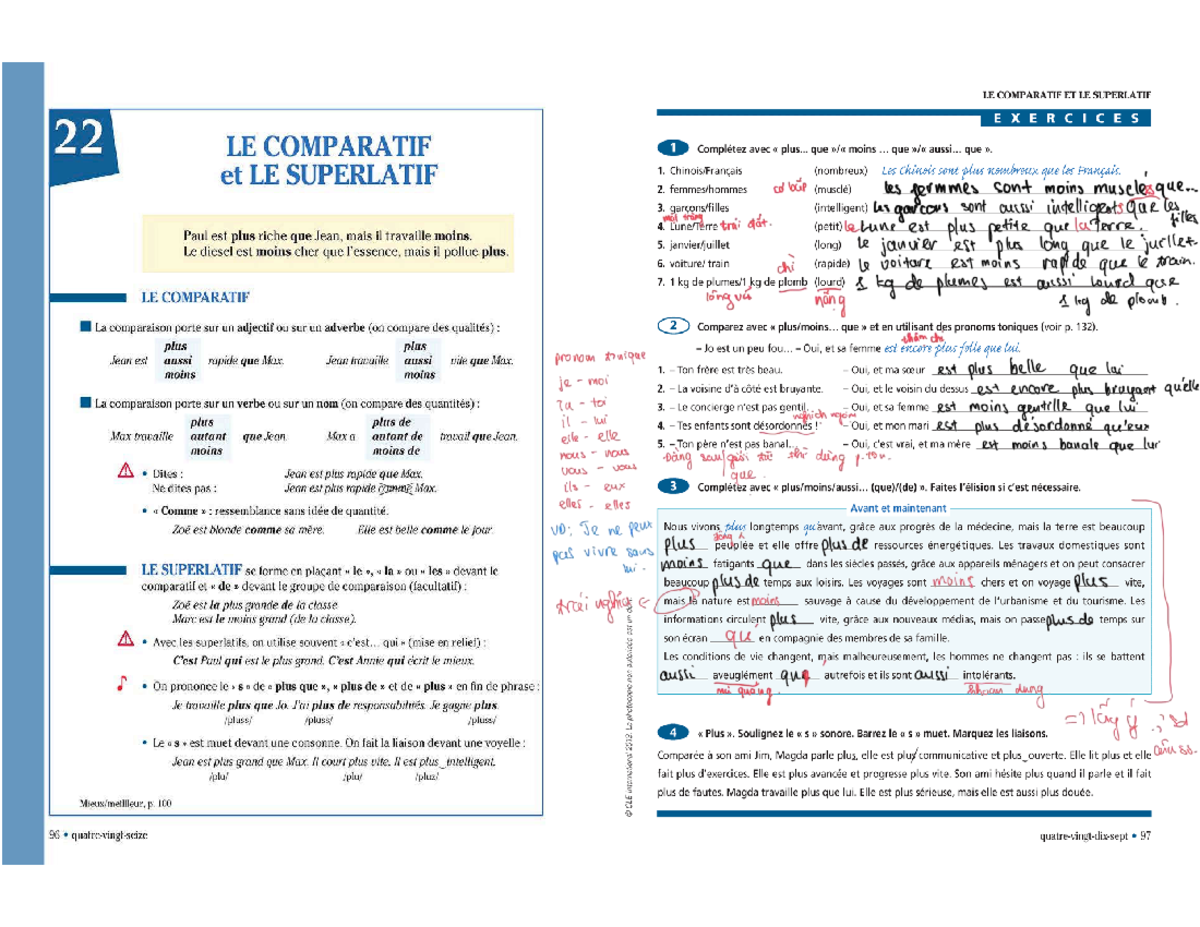 LE COMPARATIF ET LE SUPERLATIF EXERCICES 22 - PRATIQUE ET EXEMPLES ...