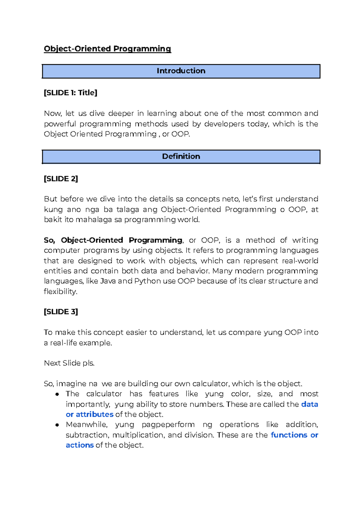 IT Report: Introduction to Object Oriented Programming (OOP) - Studocu