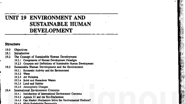 ENV 101: UNIT 19 - Environment and Sustainable Human Development - Studocu