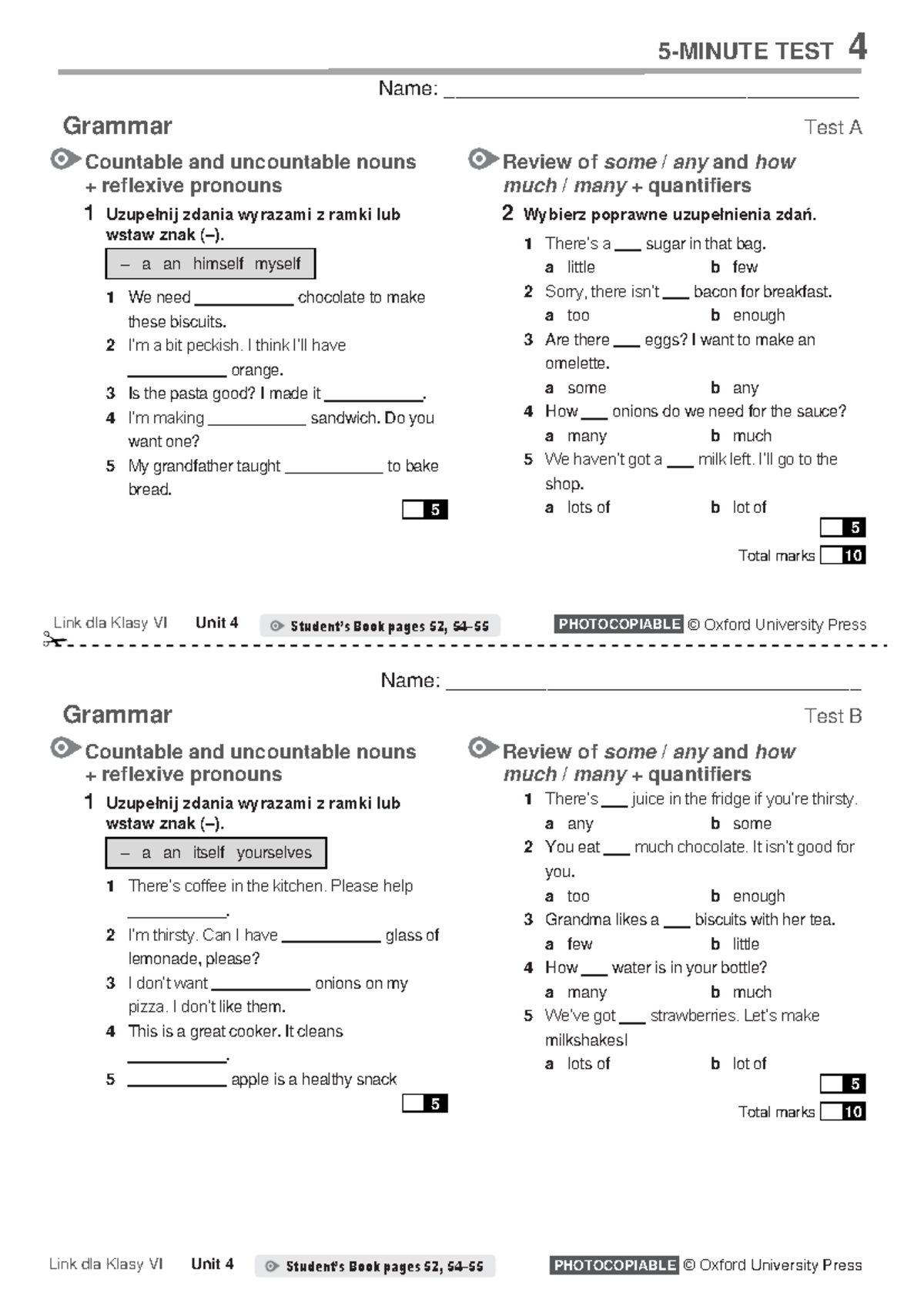 U4 5-Minute Grammar Test: Countable/Uncountable Nouns - Angielski - Studocu
