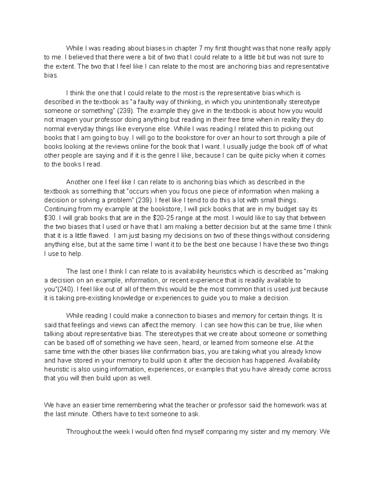 Unit 5 Discussion Post: Analyzing Various Biases and Memory - Studocu