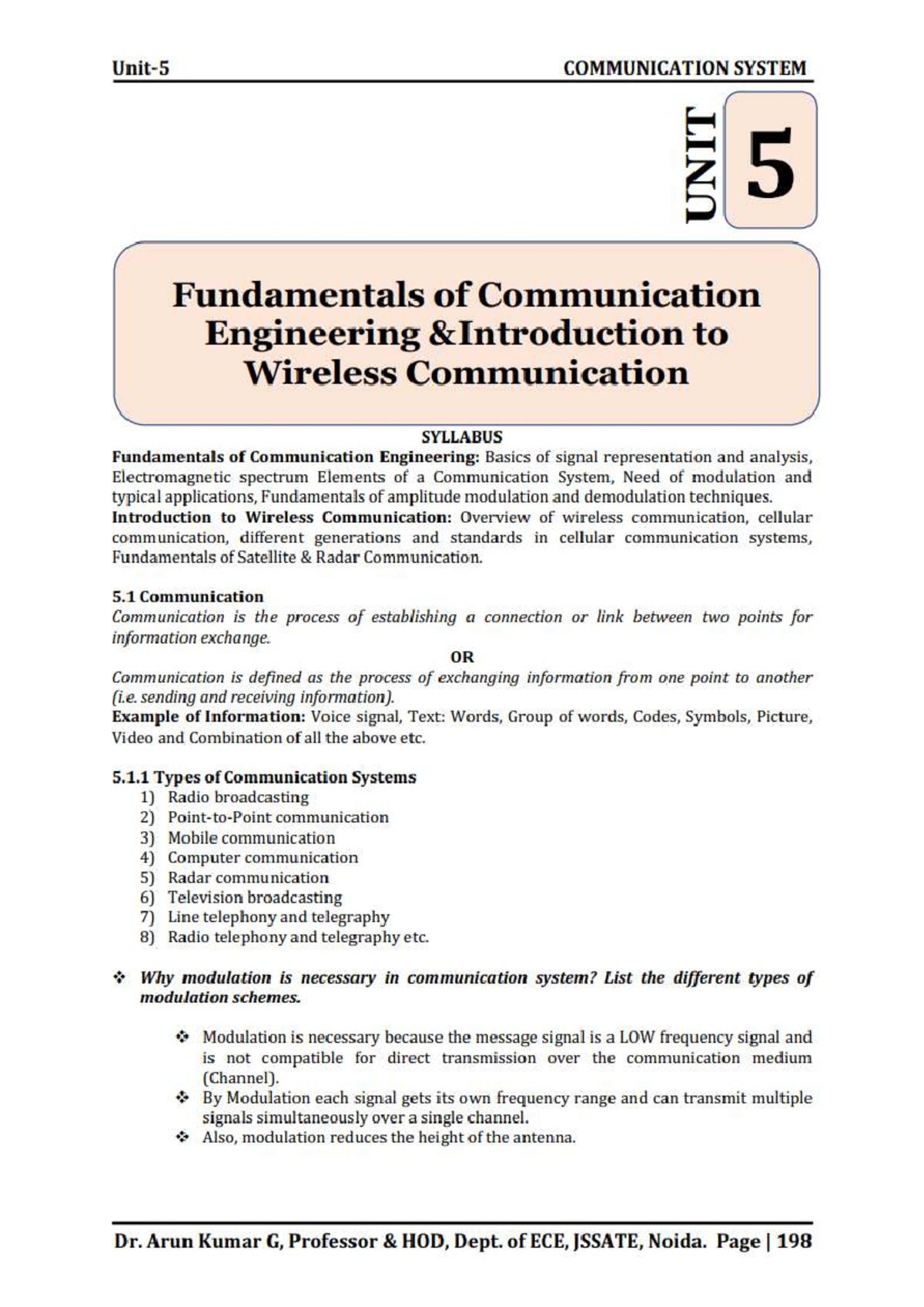 COMMUNICATION SYSTEM UNIT 5: Fundamentals of Communication Engineering ...