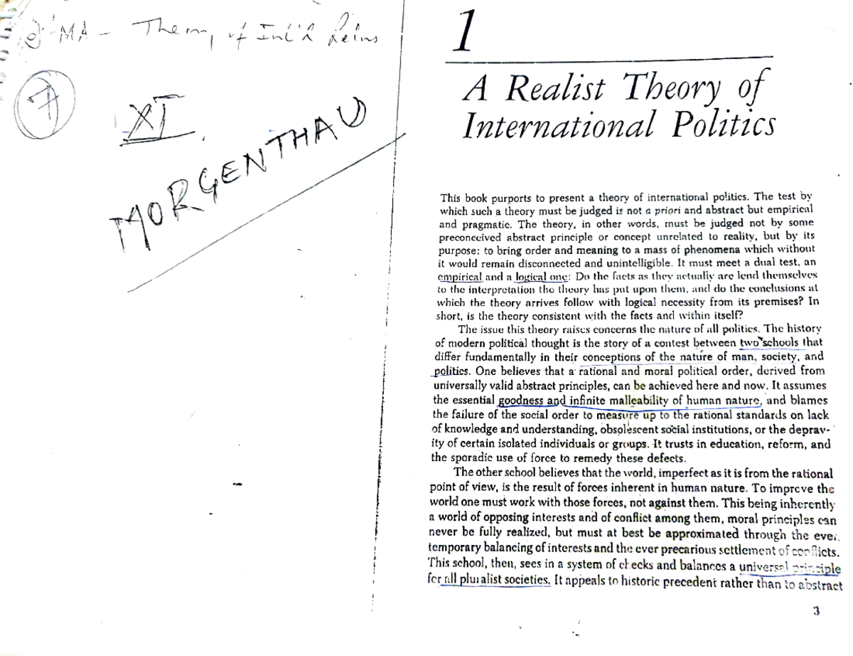 Six Principles of Realism in International Politics (MA) - Studocu