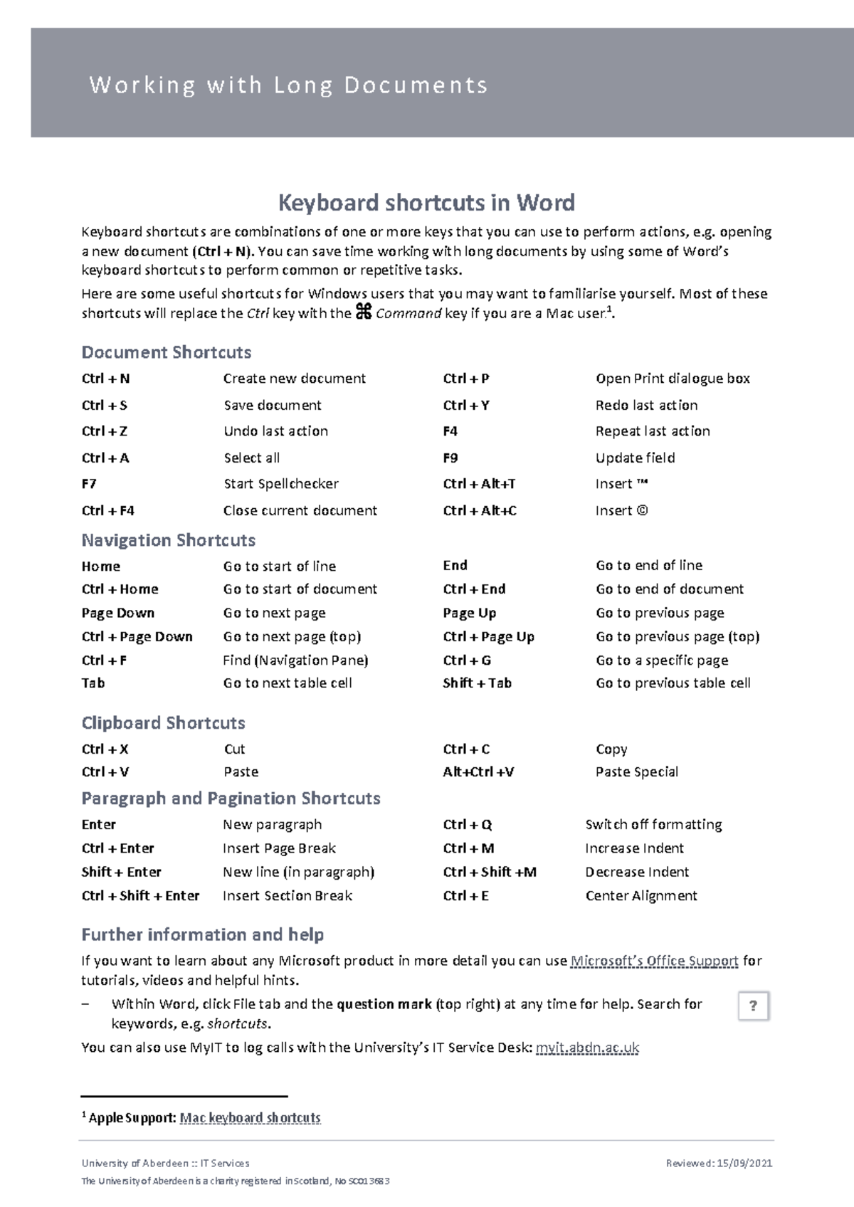 Msword Keyboard Shortcuts for Long Documents: A Guide - Studocu