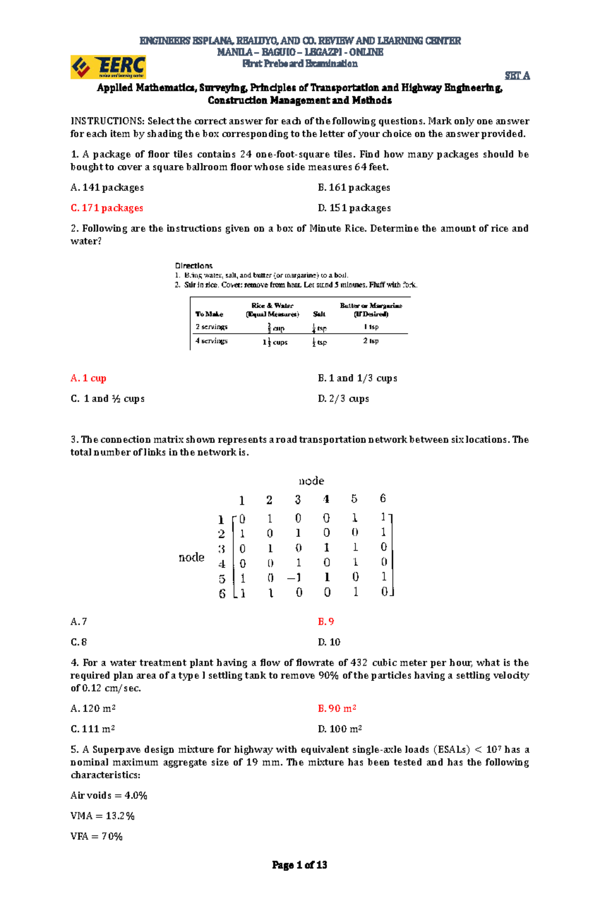MSTC Preboard 1 Set A: Answer Key for Engineering Subjects - Studocu