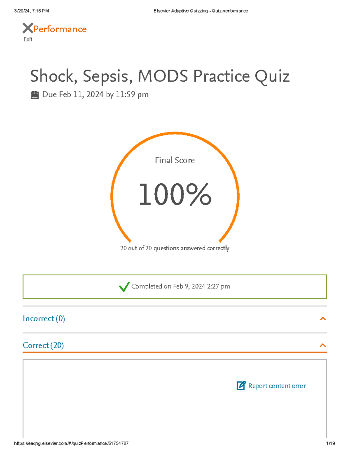 Elsevier Adaptive Quizzing: Shock, Sepsis, and MODS Practice Quiz - Studocu