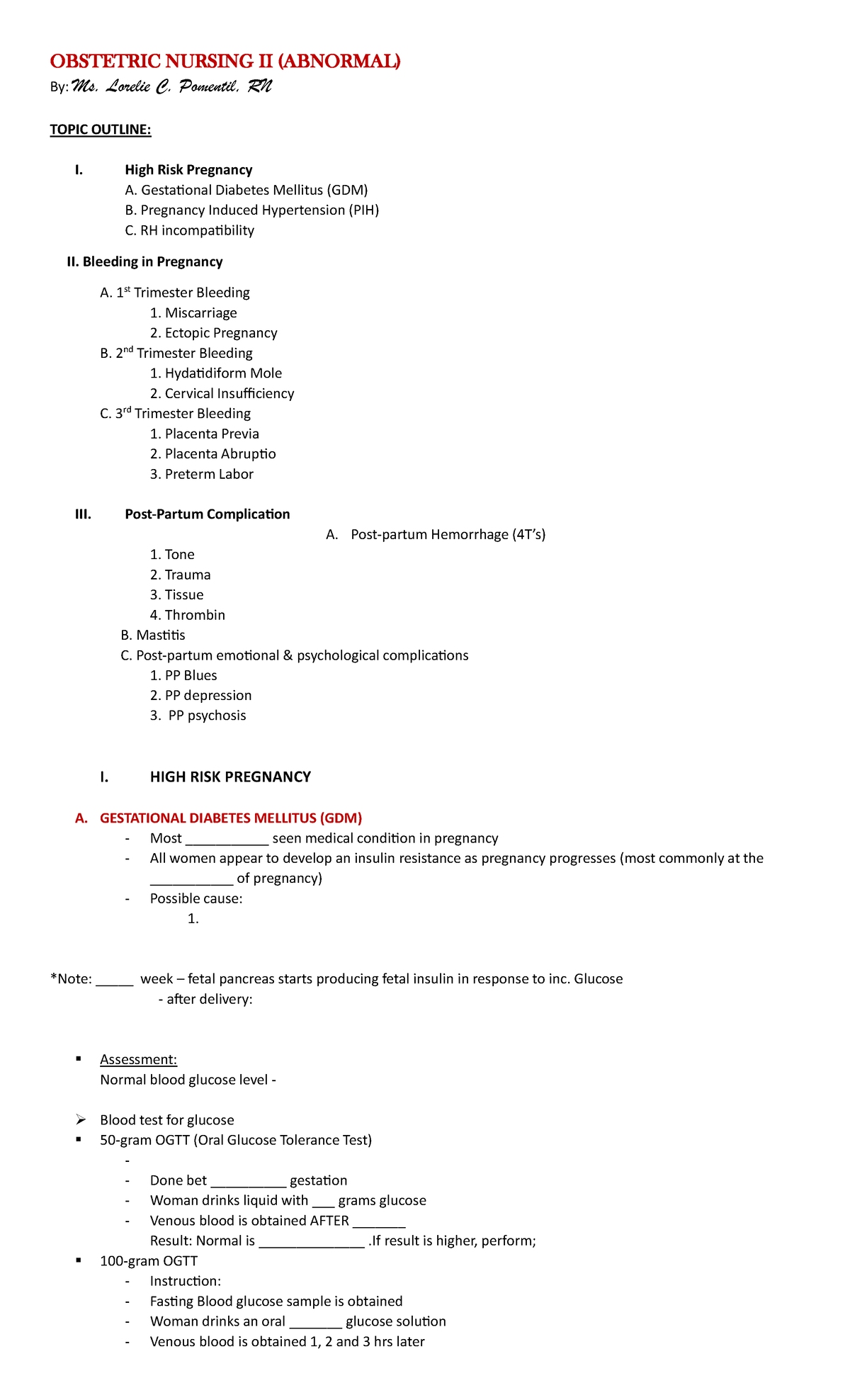 OBSTETRIC NURSING II (ABNORMAL): High-Risk Pregnancy & Complications ...