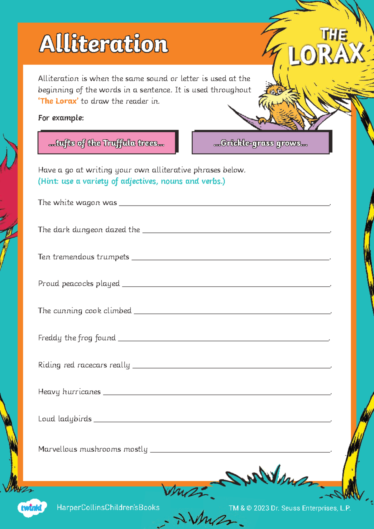 Au-l-1680344019: Writing Rhyming Poems in the Style of Dr. Seuss - Studocu