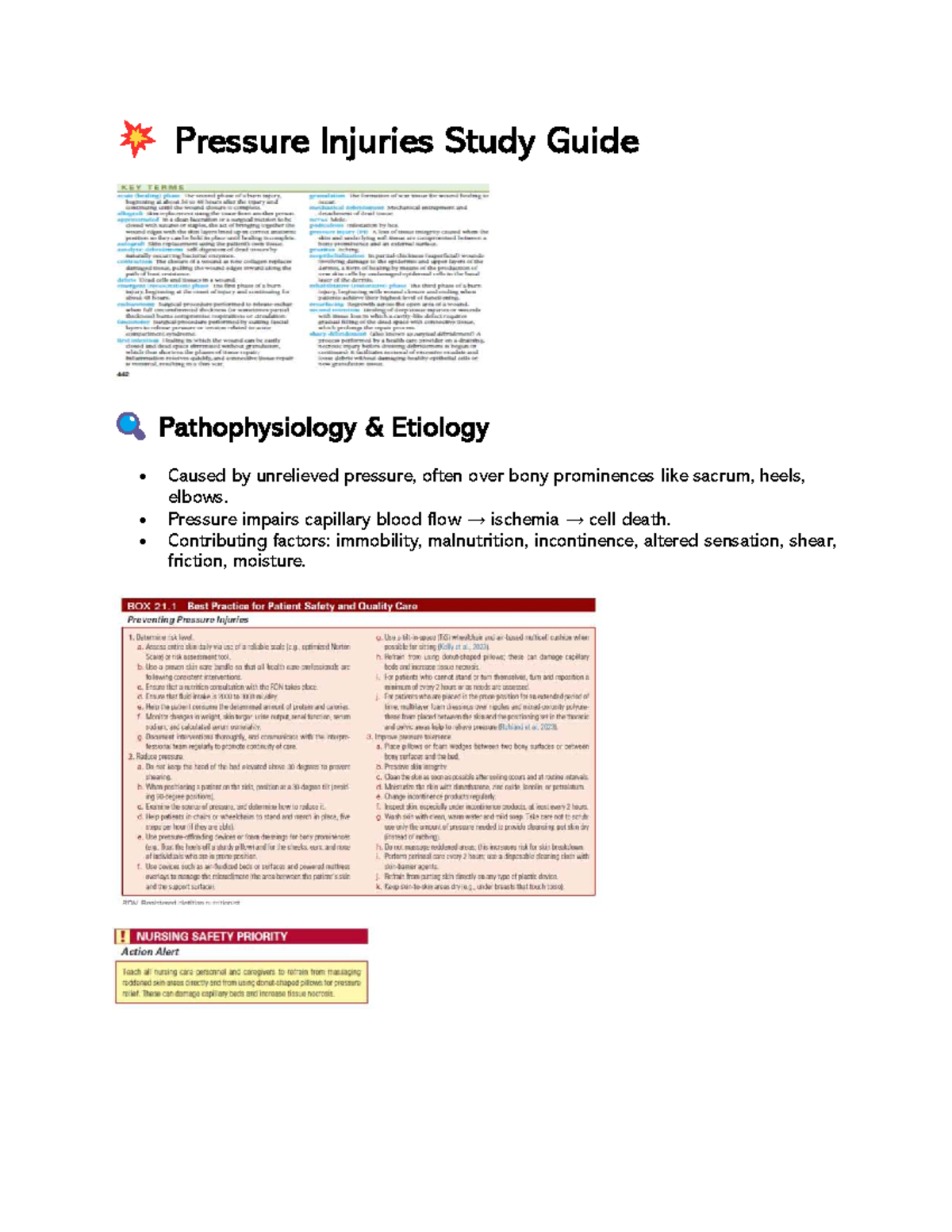 Pressure Injuries Study Guide: Pathophysiology & Nursing Care - Studocu