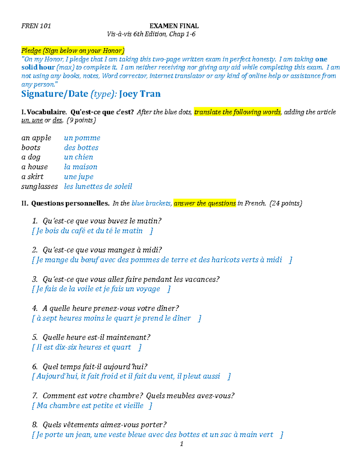 FREN 101 Final Exam: Vis-à-vis 6th Edition, Chapter 1 Overview - Studocu