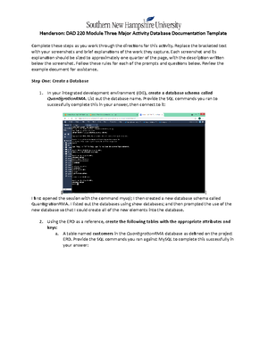 DAD 220 Module Four Major Activity Database Documentation Template - Replace the bracketed text ...