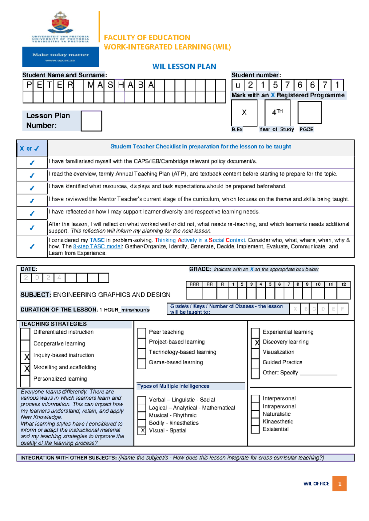 WIL Lesson Plan Template for EGD Course (4th Year, PGCE) - Studocu