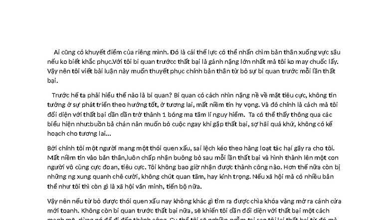 Bi Quan Trước Thất Bại: Bài Luận Phát Triển Tâm Lý Tích Cực - Studocu