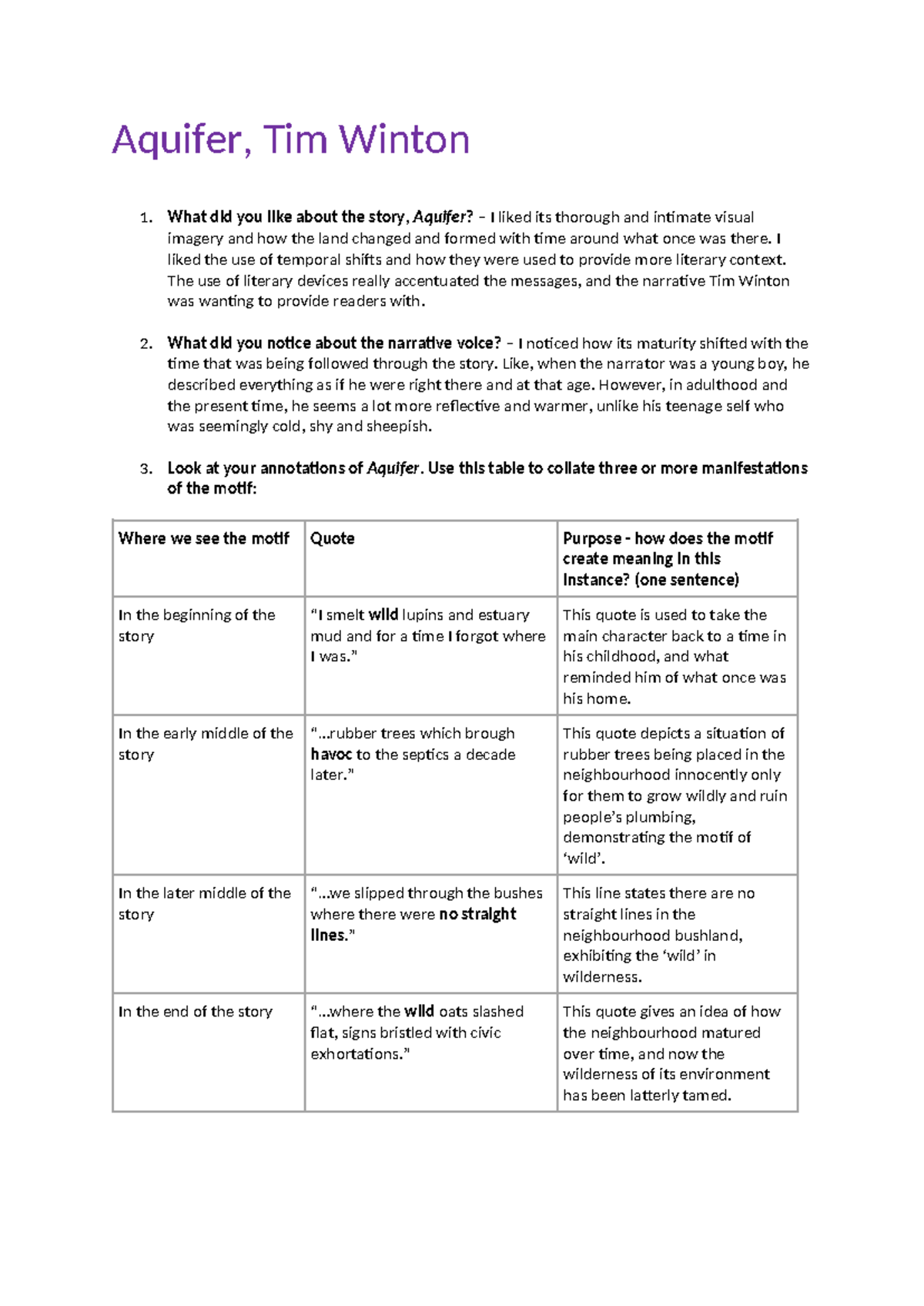 Aquifer Motif Activities - Analysis of Tim Winton's Narrative ...