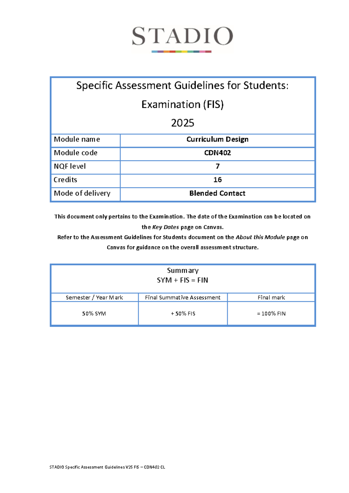 Specific Assessment Guidelines for CDN402 FIS Final Exam 2025 - Studocu