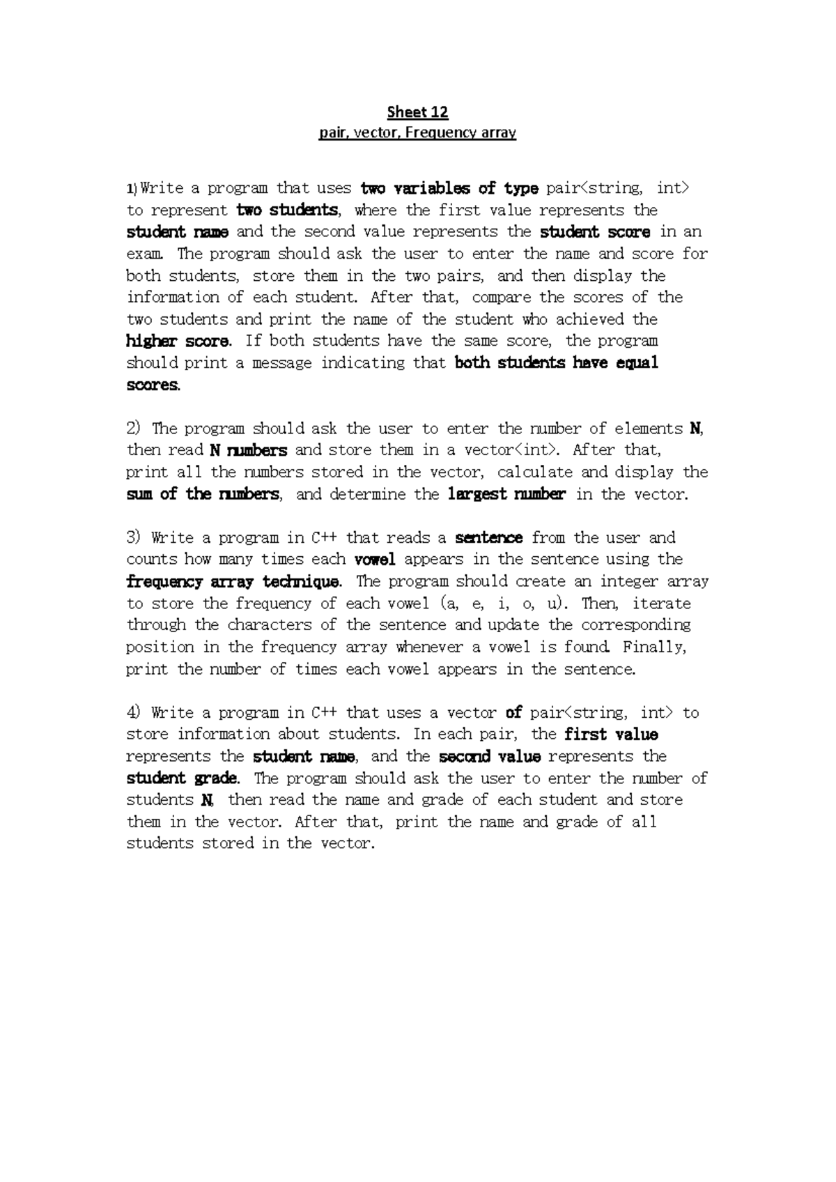 CS101 - Sheet 12: Student Score Comparison & Vowel Frequency Analysis ...