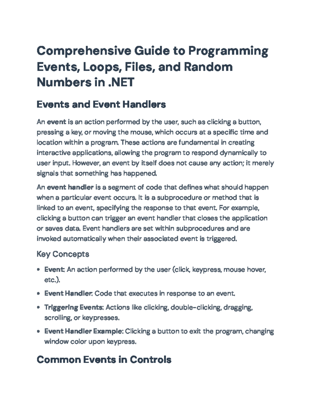 Comprehensive Guide to .NET Programming: Events, Handlers & Randomness - Studocu