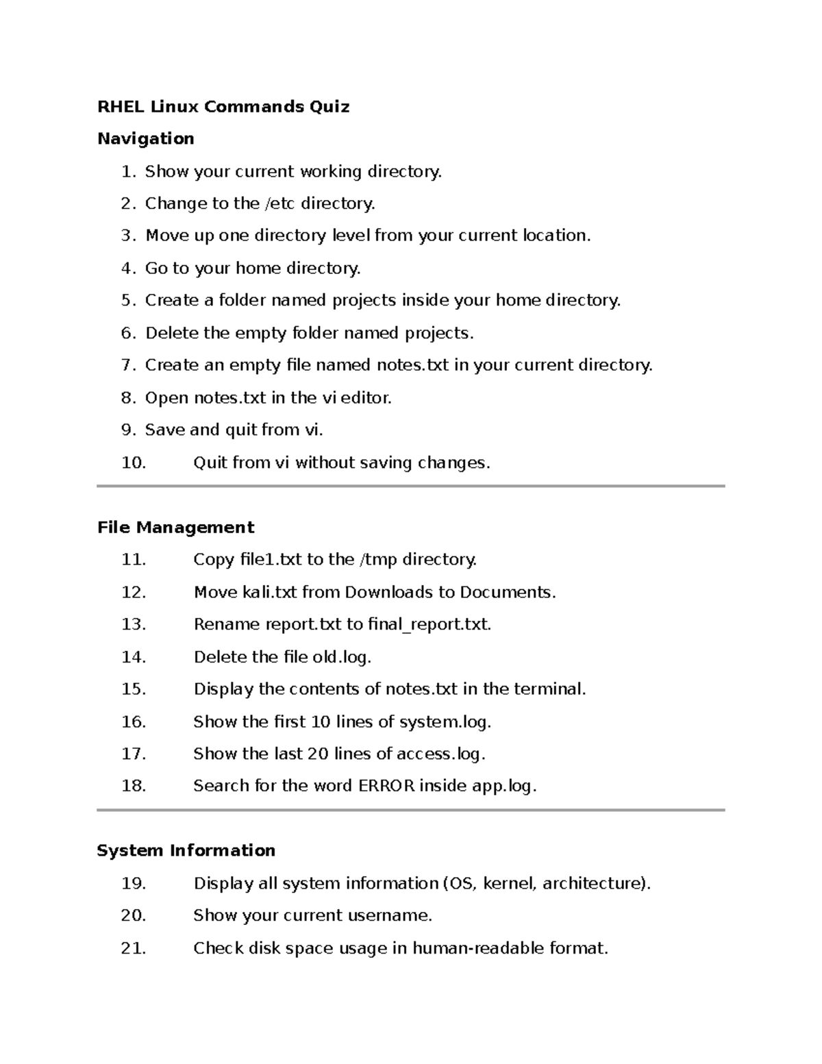 RHEL Linux Commands Practice Quiz: Essential Navigation & File Mgmt - Studocu