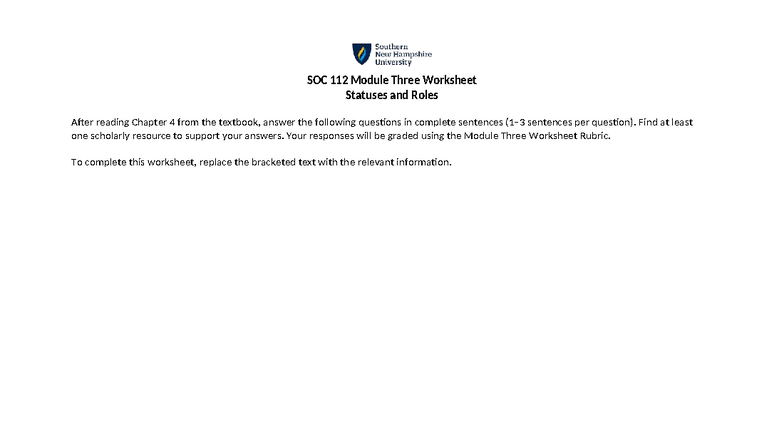 SOC 112 Module Three Worksheet: Statuses and Roles Analysis - Studocu